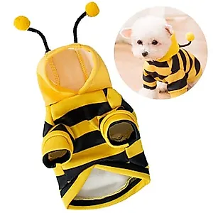 Pet Funny Hoodie Ugly Christmas Sweater Cold Weather Warm Coat for Puppy Small Dog Halloween Party Costume Cute Hoodie (X-Small, Yellow Bee)