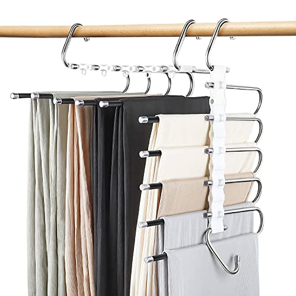 DEMKICO Pants Hangers Space Saving, 2 Pack Anti-Slip Design Stainless Steel Multifunctional Clothes Pants Hangers, Closet Organizers and Storage for Pants Jeans Scarf Skirts Trousers