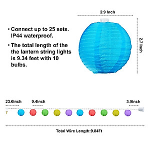 VCOKEN Lantern String Lights Multicolor, 9.84 FT Colorful Hanging Lanterns for Holiday, Plug-in Nylon Mini Lantern Lights for Patio, Bedroom, Party, IP44 Waterproof (Lantern Lights Unassembled)