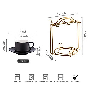 YHOSSEUN Coffee Cup Set Espresso Cups with Saucers Set with Cup Holder 4 oz Espresso Cup Set of 6 - Demitasse Cups Black