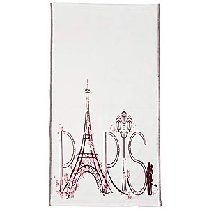 Naanle Chic Romantic French Paris Eiffel Tower Butterfly Luxury Soft Large Decorative Hand Towels Multipurpose for Bathroom, Hote, Gym and Spa (16" x 30",White)