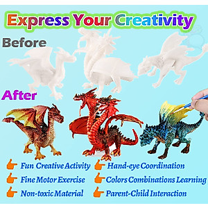 Yileqi Paint Your Own Dragons Painting Kit, Dragon Toys Arts and Crafts for Kids Age 4 5 6 7 8 9 Years Old, Dragon Party Favor Art Supplies DIY Activities Kit for Kids Birthday Gift