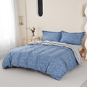ANUKA King Size Bed Comforter Set with Sheets, Pure Cotton Duvet Cover Set, Sheet with 2 Pillow Cases, 4 Pieces Bedsheets, Navy Blue U.S Standard King Size