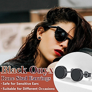 Silvora 925 Sterling Silver Men's Earrings Stud Viking Rune Stud Black Onyx Earrings For Men Women