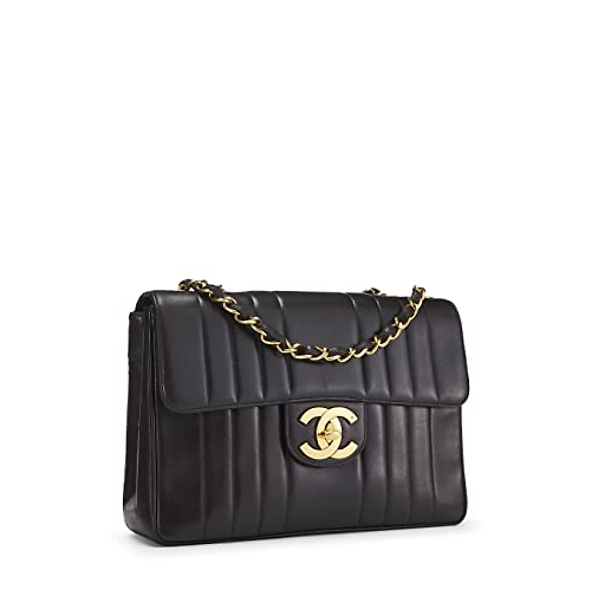 CHANEL, Pre-Loved Black Vertical Lambskin Half Flap Jumbo, Black
