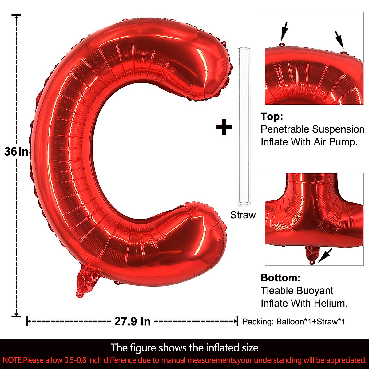 Lovoir 40 Inch Large Red Letter C Balloons Big Size Jumbo Mylar Foil Helium Balloon for Birthday Party Celebration Decorations Alphabet Red C