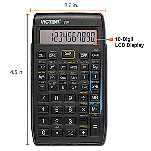 Victor 920 Compact Scientific Calculator with Hinged Case, 10-Digit LCD