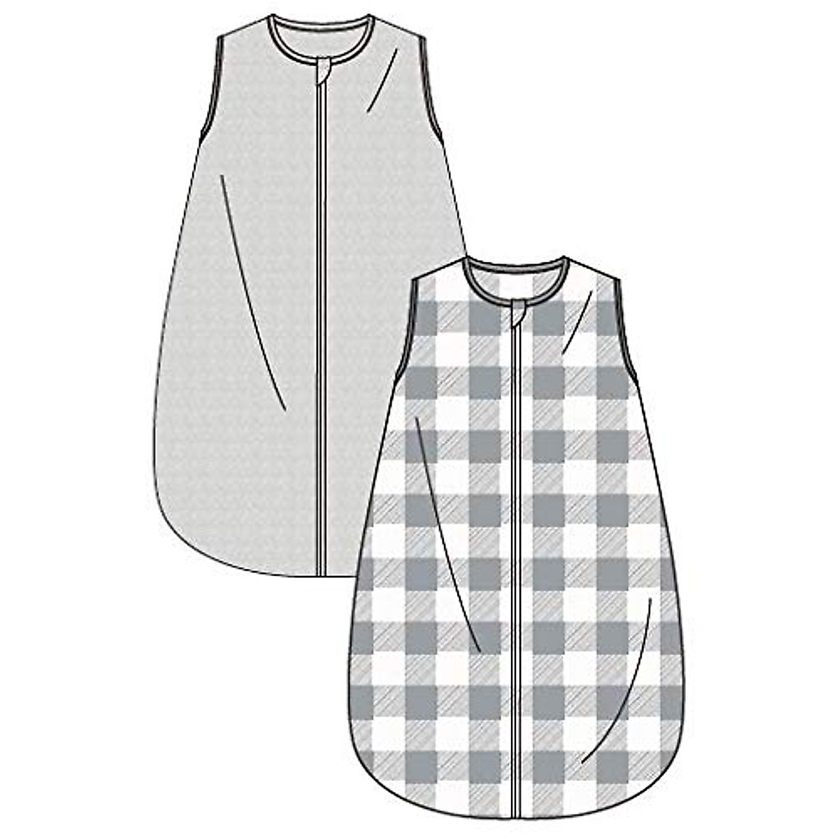 Amazon Essentials Unisex Babies' Microfleece Sleep Sack, Pack of 2, Grey/Light Grey Heather, Buffalo Check, 6 Months