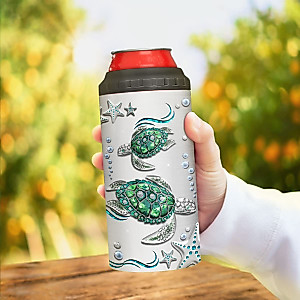 ZOXIX Sea Turtle Can Cooler Tumbler 16oz 4-in-1 Can Holder Travel Mug Jewelry Style Stainless Steel Insulated Cup Ocean Animal Turtles Mothers Day Personalized Name Gifts For Mom