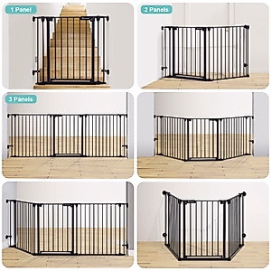 COMOMY 80" Extra Wide Baby Gate, Dog Gate for House Stairs Doorways Fireplace, Auto Close Pet Gate with Door Walk Through, 3 Metal Panels, Hardware Mounted Baby Fence Indoor Outdoor(30" Tall, Black)