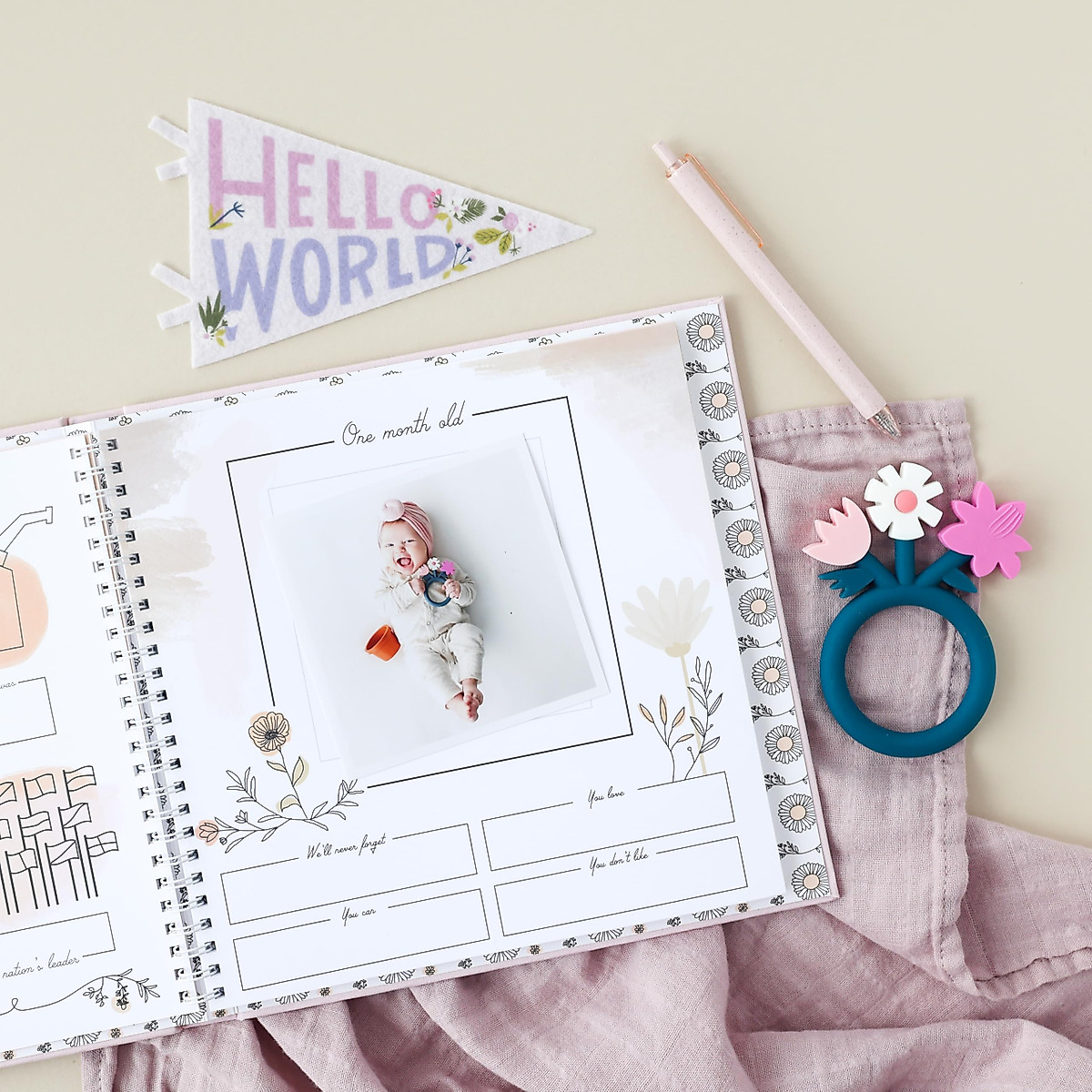 Lucy Darling Baby Memory Book, Luxury Baby First Year Book & Photo Album for Baby Boy/Girl, Keepsake Baby Books & Journals, Gender Neutral Memories & Milestone Book, Pregnancy Gift - Wildflower Meadow
