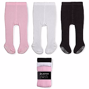 LA ACTIVE Baby Girl Tights Warm Cotton Leggings Tights, Non-Skid Seamless Cable Knit Stockings for 0 Months-3 Months Infant Toddler, Pink & White & Black-3 Pairs