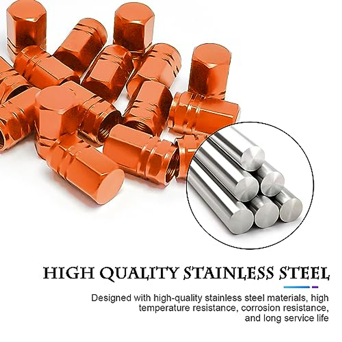 Fekey&JF 16 PCS Car Tire Valve Stem Caps, Waterproof Airtight Car Wheel Tire Valve Stem Covers Universal for Cars, Bicycles, Trucks, Motorcycles, Car Accessories for Men Women (Orange)