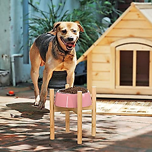 Tall Elevated Stand Raised Dog Bowl for Large Dogs 8-inch Single Dog Food and Water Bowl Stand Bamboo Dog Food Bowls Slow Feeder Stand