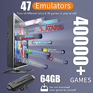 Wireless Retro Game Console, 128G Game Console with Built-in 40,000 Games, 40+ Emulators, Dual Wireless Controllers, Plug & Play Video Game Consoles, 4K HDMI Nostalgia Stick Game for TV