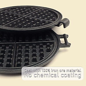 Professional 8-inch Cast Iron Waffle Maker Stove Top | Thickened Body, Quick Heating, Non-Coated Surface | Rustic Round Cast Iron Waffle Iron