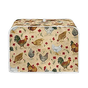Gomyblomy Chickens Toaster Cover, Dustproof and Anti-Fingerprint Kitchen Small Appliance Cover, Microwave Protective Cover with Handle & Pocket for 4 Slices Toaster