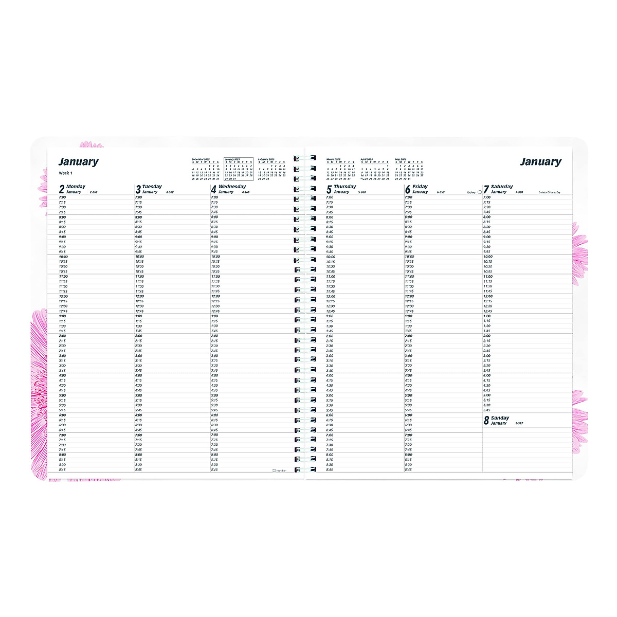 Brownline 2023 Pink Essential Weekly Planner, Appointment Book, 12 Months, January to December, Twin-Wire Binding, 11" x 8.5", Pink Daisy (CB950G.05-23)