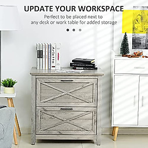 HOMCOM Retro Wooden 2-Drawer Lateral File Chest Cabinet Pedestal for Document Storage with Hanging Bar for Letter/Legal Size, Grey