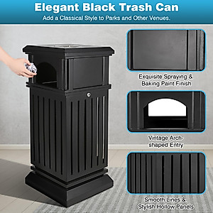 IRONWALLS Commercial Trash Can with Lid, Black Outdoor Garbage Can for Patio, Side Opening Steel Square Commercial Waste Bin, Decorative Trash Container with Removable Inner Bucket for Park, Garden