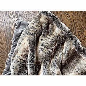 Eikei Luxury Faux Fur Throw Blanket Super Soft Oversized Thick Warm Afghan Reversible to Plush Velvet in Tan Grey Wolf, Cream Mink or Blush Chinchilla, Machine Washable (Chinchilla, 60Wx70L)