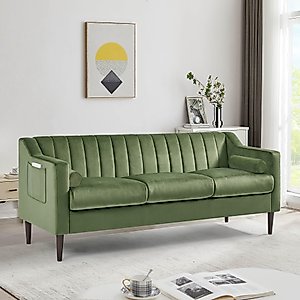 RIDFY Modern Velvet Chesterfield Sofa Couch, Large 3 Seats Love Seats Sofa Furniture, 76" Comfortable Upholstered Cofa with Wooden Frame and Wood Legs for Living Room/Bedroom/Office (Green)