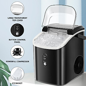 Nugget Countertop Ice Maker with Soft Chewable Pellet Ice,Pebble Portable Ice Machine with Ice Scoop, 34lbs in 24 Hours, Self-Cleaning, Sonic Ice, One-Click Operation, for Kitchen,Office Black