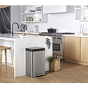 Kohler 13 Gallon Hands-Free Kitchen Step, Trash Can with Foot Pedal, Quiet-Close Lid, Stainless Steel