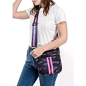 Haute Shore - Jeri Epic Crossbody Tote Blue Camo W/Pink Blue Stripe