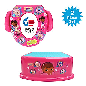 Disney's Doc McStuffins Essential Kid's Toilet Training Combo Kit - Contour Step Stool & Soft Potty Seat, Pink, 2 Piece