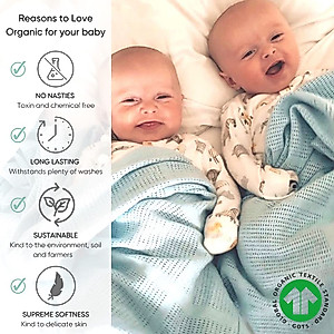 Bloomsbury Mill - 2-Pack 100% Organic Cotton Cellular Baby Blankets with Gifting Ribbon – Soft, All Natural & Breathable - Nursery/Stroller/Bassinet/Crib - Cream