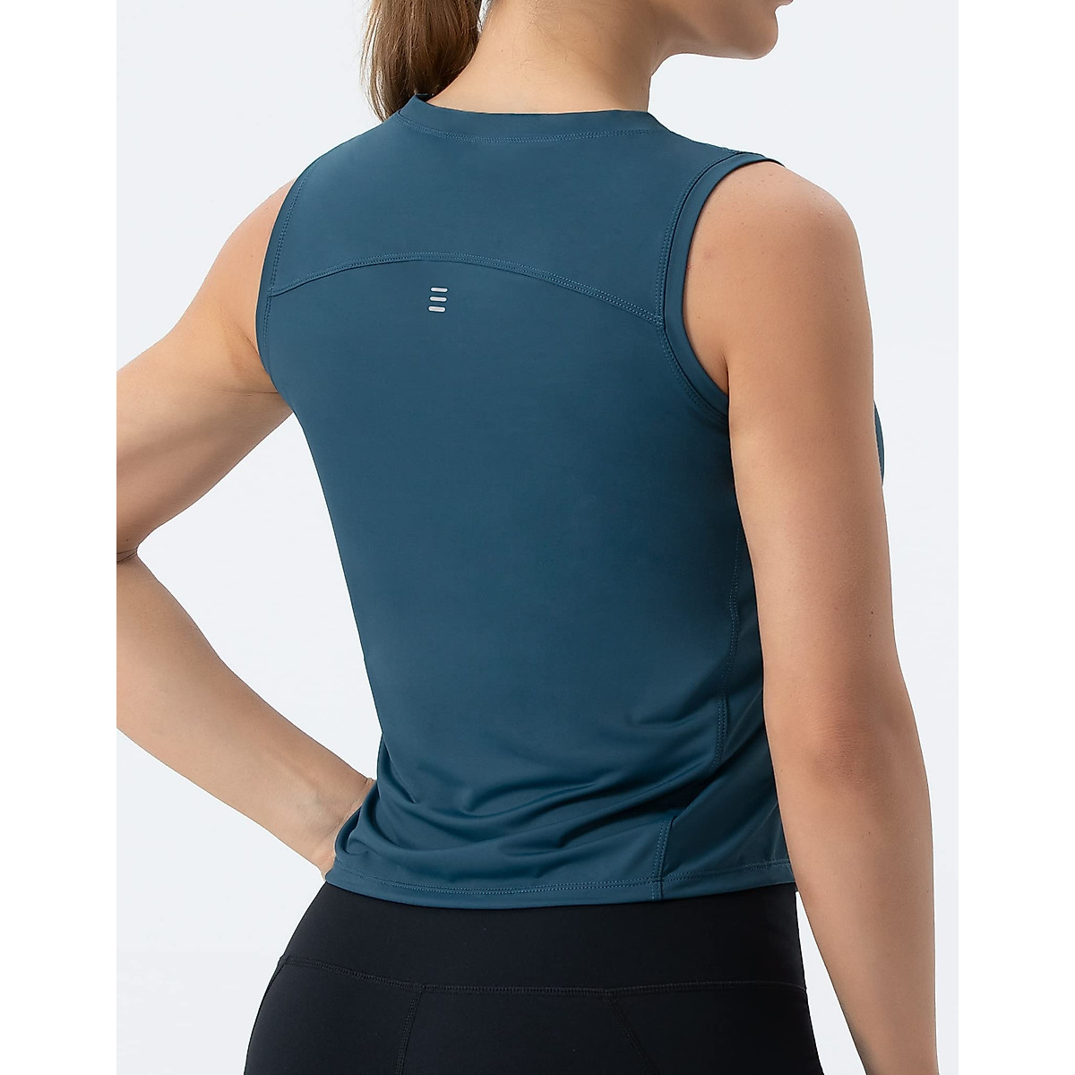 Ice Silk Workout Tops for Women Quick Dry Muscle Gym Running Shirts Sleeveless Dark Blue Green