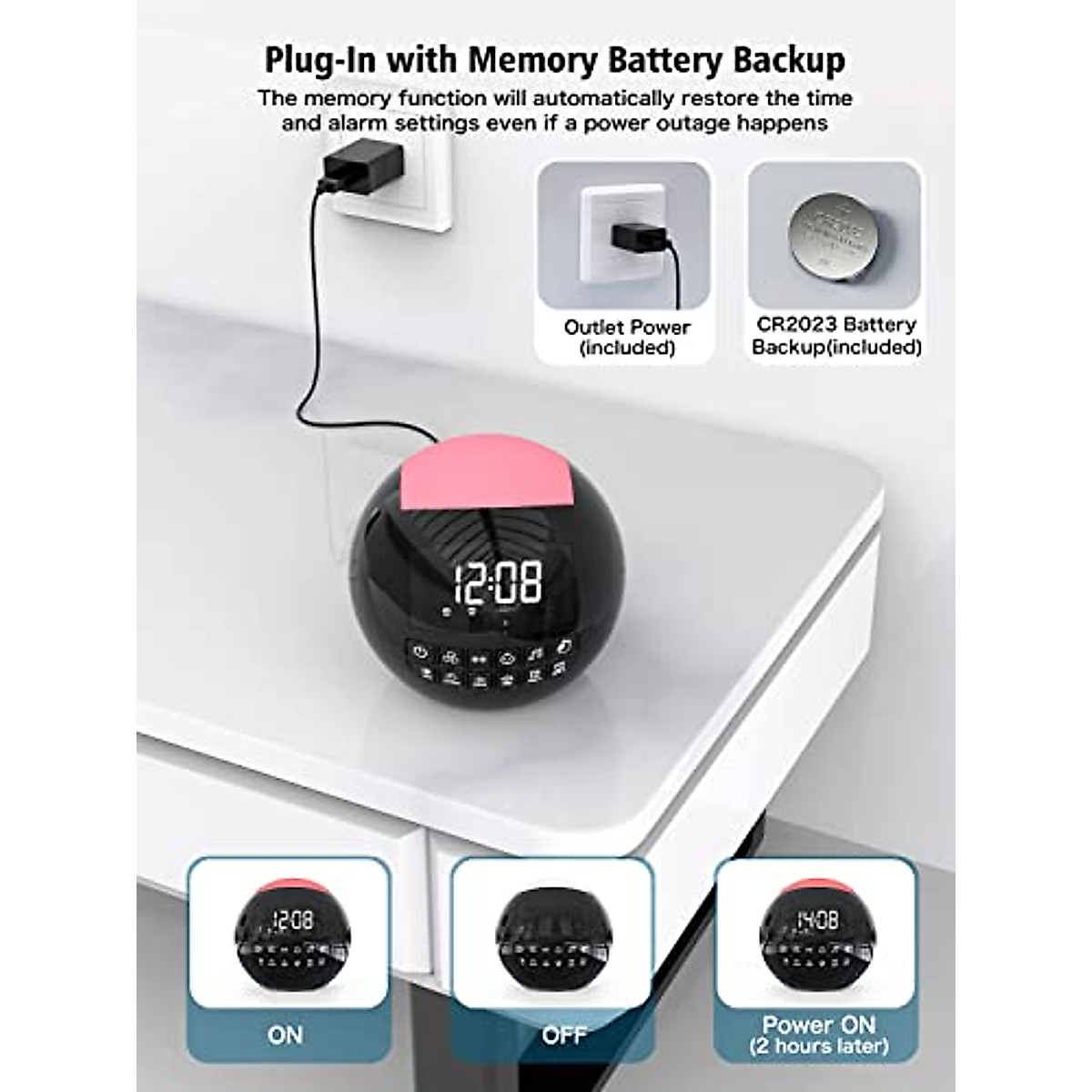 White Noise Machine with 42 Non Looping Natural Sleeping Sounds for Baby Adults,Dual Alarm Clock for Bedrooms with 2 Charger Ports,7 NightLights,6 Timers,9 Alarms,Adjustable Brightness,Memory Function