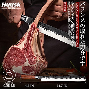 Huusk Brisket Slicing Knife 12", Hand-forged Carving Knife for Meat Cutting, High Carbon Steel Brisket Trimming Knife, Japanese Meat Slicing Knife for Turkey BBQ, Gift for Dad Mom