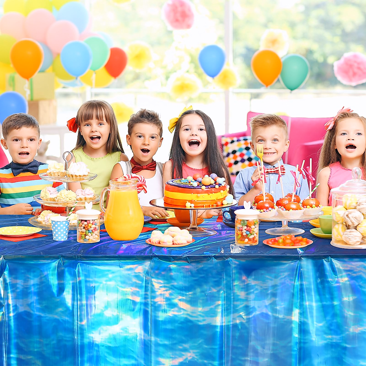 1 Roll 1200 Inch X 54 Inch Iridescent Under The Sea Tablecloth Ocean Wave Tablecloth Plastic Disposable Iridescent Table Covers Backdrop for Ocean Under The Sea Mermaid Pool Beach Party Decorations