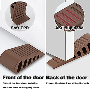 XQDWX Rubber Door Stopper, Anti-silp Soft TPR Sturdy Stackable Door Stop Wadge for Bottom of Heavy Duty Door on Multi Floor Carpet Concrete Tile Wood, 3 Pack Brown, 205DS-BR-3