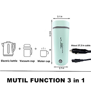 WTJMOV 12V Car Electric Travel Kettle, Portable Electric Tea Coffee Kettle for 12V Car, Water Boiler & Heater Automatic Shut-Off (Light Green)