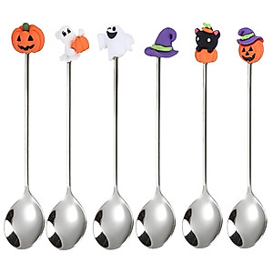 Spoons 6pcs resin Halloween Dinnerware Halloween Elements Spoon for Eating Halloween Dessert Spoon Kitchen Spoon Multipurpose Spoon household Stainless steel