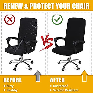 smiry Stretch Printed Computer Office Chair Covers, Soft Fit Universal Desk Rotating Chair Slipcovers, Removable Washable Anti-Dust Spandex Chair Protector Cover with Zipper (Large, Black)