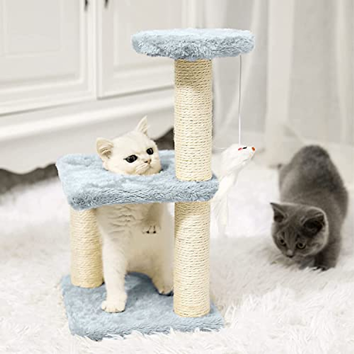 Small Cat Scratching Toy-Small Kitten Toy, Cat Toys for Indoor Cats, Kittens Post and Dangling Ball for Indoor Kittens and Cat Tree Small, Great for Kittens, Made for Kitten and Small Cat 16" Height
