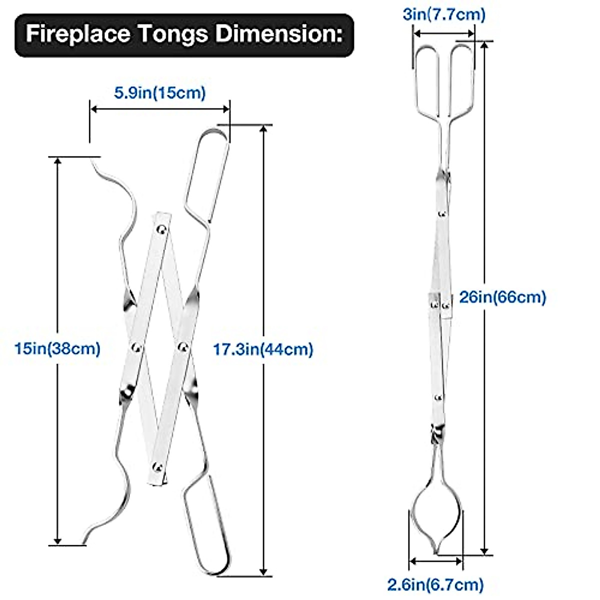 Stanbroil Heavy Duty Stainless Steel Outdoor Campfire Fireplace Tongs,Log Grabber, Fireplace Accessory for Outdoor,Picnic,Barbecue