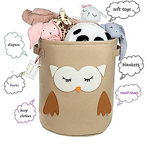 Kids’ Collapsible Laundry & Toy Basket – Felt Baby Hamper with Strong Handles & Cute Design – Kids & Baby Laundry Basket for Boys & Girls, Storage, Organization, Woodland Nursery by Sannomiya - Owl