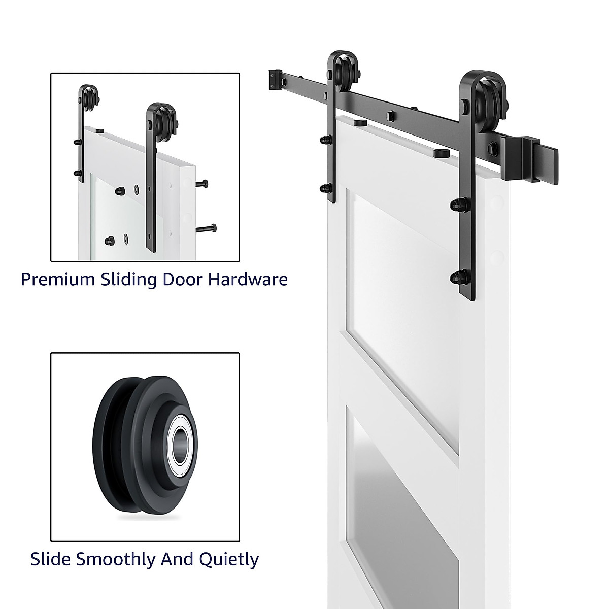 COSHOMER Double 24 x 84in 3-Panel Sliding Barn Door with Frosted Glass and 8FT Hardware Kit - Waterproof, Easy Assembly, Pre-Drilled Holes - Suitable for Openings up to 46in x 82in, White