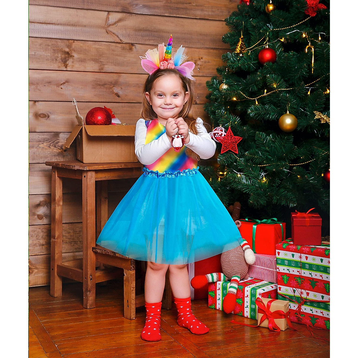 Jeowoqao Girls Princess Dress up Trunk Set 19 Pcs, Girls Rainbow Costume Set, Toddler Girls Dress up Clothes Pretend Play Costumes Set for Little Girl Ages 3 4 5 6