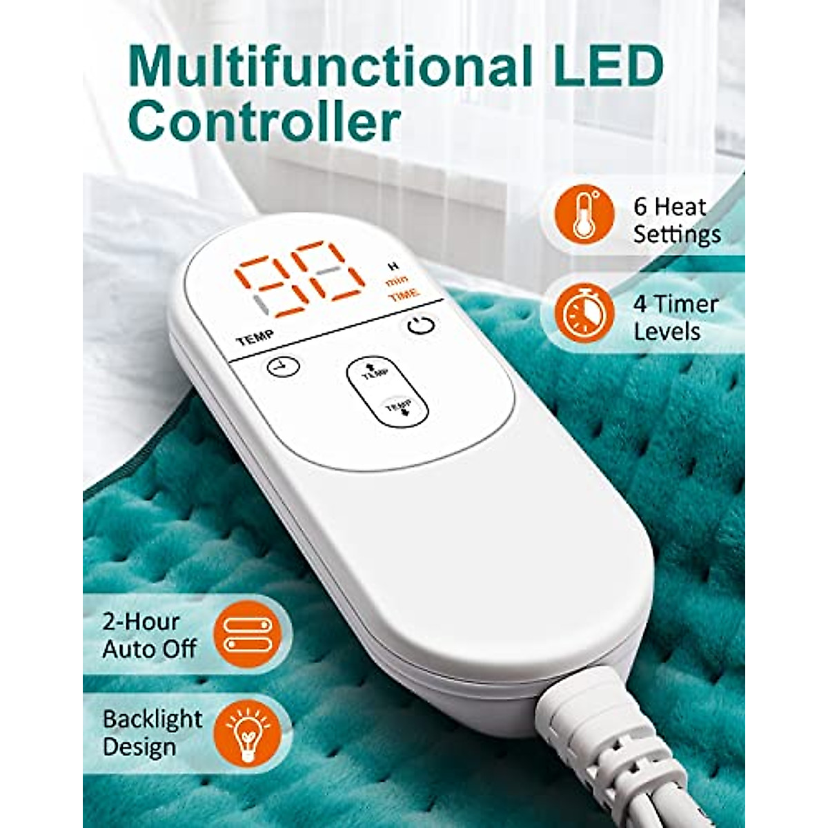 Heating Pad for Back Pain Relief with 6 Heat Settings, 4 Auto-Off, Gifts for Women Mom Men Dad, Electric Heating Pads for Cramps/Abdomen/Waist/Shoulder, Moist Dry Heat Options, 12" x 24"