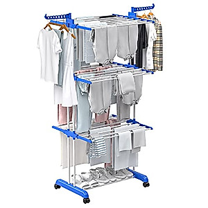 Large Clothes Drying Rack, 4-Tier Clothes Drying Rack with 67H x 19W x 30L Inches, Movable Clothes Drying Rack with Casters for Indoor/Outdoor for Drying Clothes, Bed Covers, Shoes, Sofa Covers etc