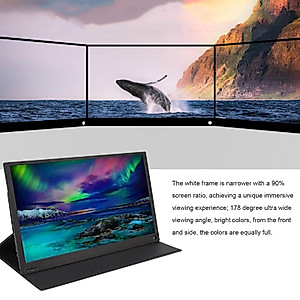 Touchscreen Monitor, HDR Technology Split Screen Processing Dual Speakers Portable Monitor HD 15.6in Screen with Leather Case for Laptop PC Phone(Black)