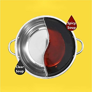 Stainless Steel Shabu Hot Pot, Divided Hot Pot Pan Hollow handle for Induction Cooker Gas Furnace Electric Furnace Ceramic Hob (34CM)