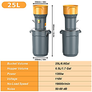 Eachbid 25L Grain Mill Grinder, 1300W Electric Grain Grinder Mill, Detachable 6.6 Gal Bucket & Hopper, with 5 Grinder Sieves+1Wrench, Feed Mill Dry Cereals, Corn Grinder, Wheat Grinder, Molino de Maiz
