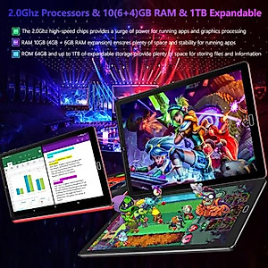 GOODTEL 2024 Newest Tablet 10-inch 10GB RAM 64GB ROM 1TB TF, Android 13, WiFi 5G/2.4G, Bluetooth 5.0, GMS, Widget, Split-Screen Function, AGPS, OTG, Type-C, 3.5mm AUX, 6000mAh, 8+5MP, Black